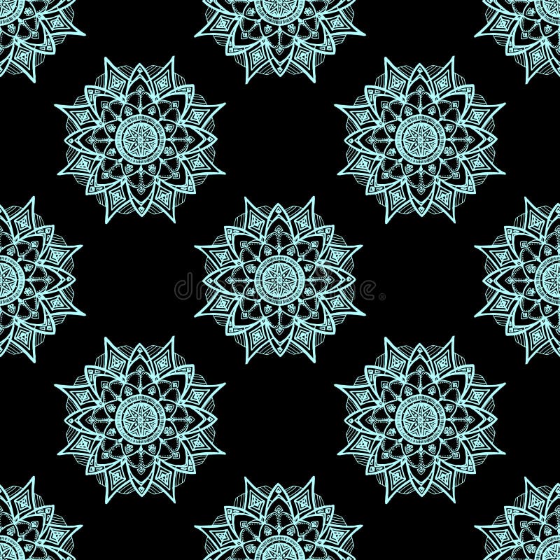 Blue Mandala PATTERN. Seamless Flower Mandala Pattern with Isolated ...