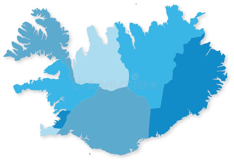 Blue Map of Iceland with Regions. Stock Vector - Illustration of shadow ...