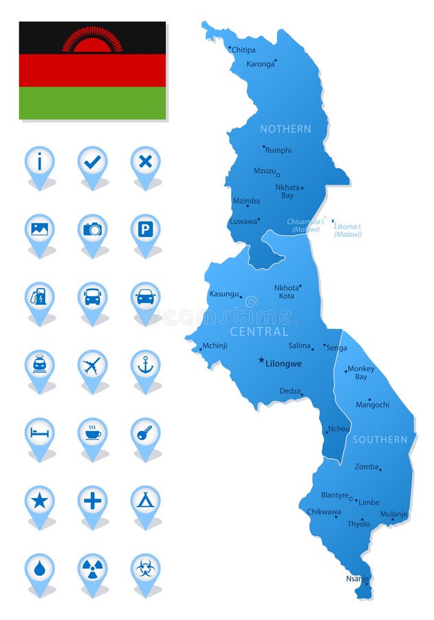 Infographic For Malawi Detailed Map Of Malawi With Flag Stock Vector
