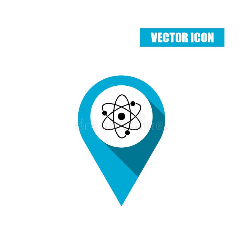 Blue Map Pin with Atom Icon Isolated on White Background Stock Vector ...