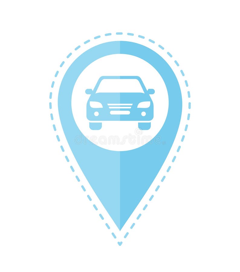 Blue Map Pin Icon with Ship Inside and Dotted Line Around, Isolated on ...