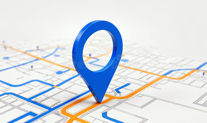 Blue Map Pin Icon Marking a Specific Destination on a Generic City ...