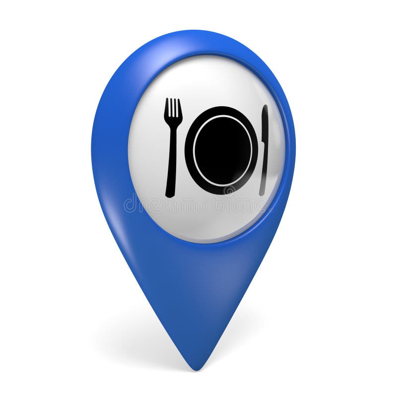 Blue Map Pointer 3D Icon with a Food Plate Symbol for Restaurants Stock ...