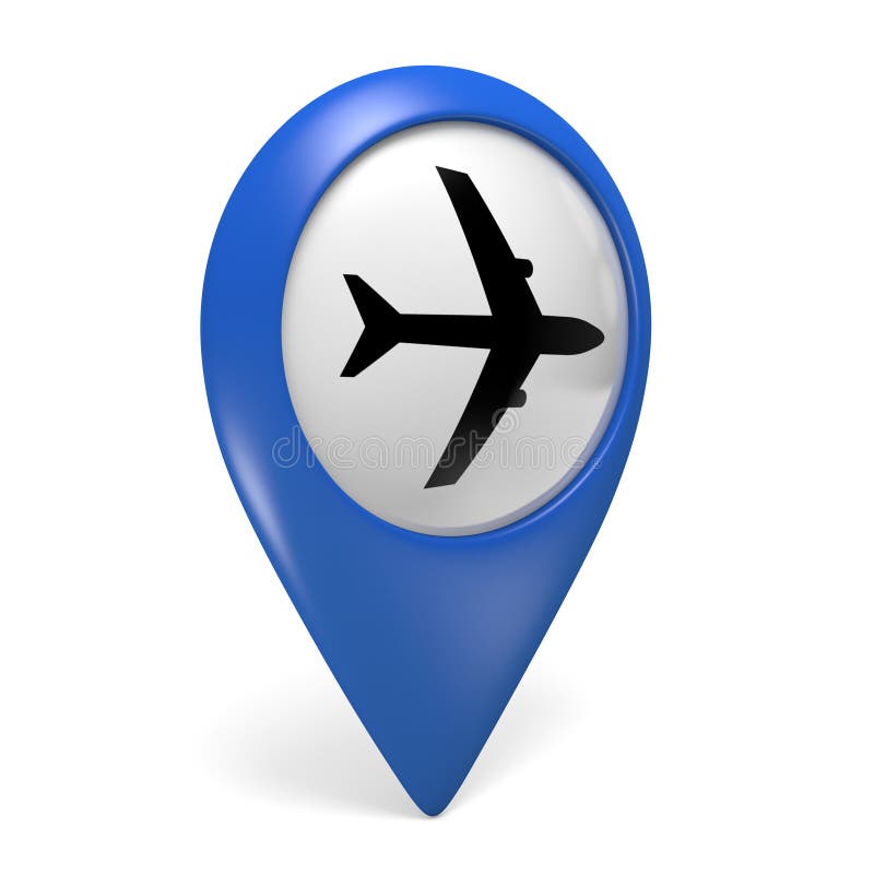 Blue Map Pointer 3D Icon with a Plane Symbol for Airports Stock ...