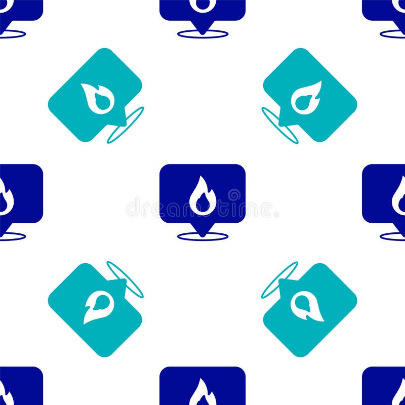 Blue Map Pointer with Fire Flame Icon Isolated Seamless Pattern on ...