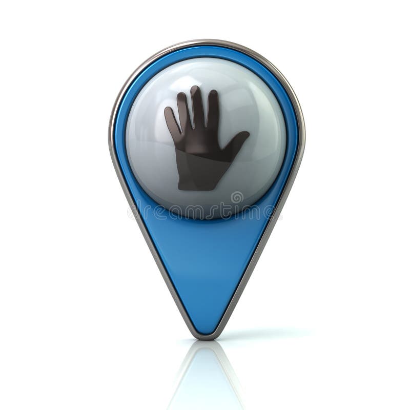 Blue Map Pointer with Hand Icon Stock Illustration - Illustration of ...