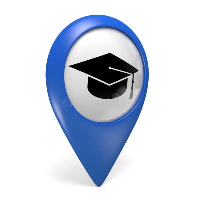 Blue Map Pointer Icon with a Grad Cap Symbol for Colleges and ...
