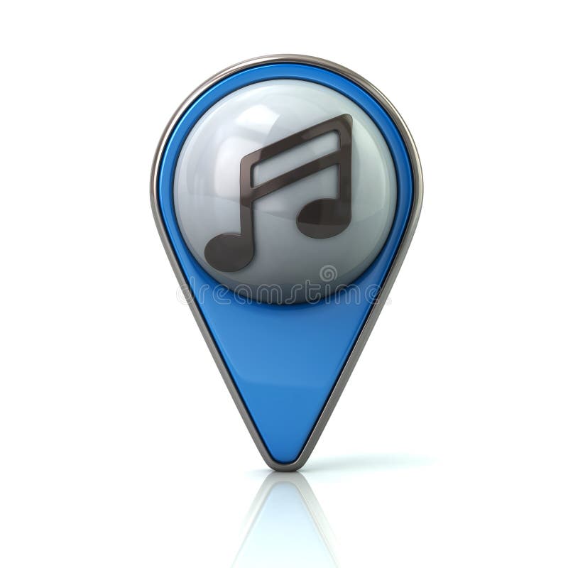 Blue Map Pointer with Music Note Icon Stock Illustration - Illustration ...