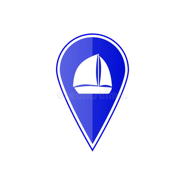 Blue Map Pointer with Sailing Boat. Vector Illustration Stock Vector ...