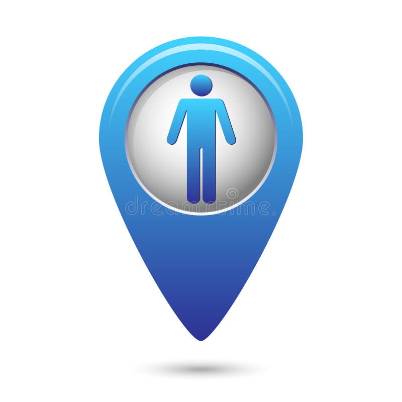 Blue Map Pointer with Standing Human Icon Stock Vector - Illustration ...
