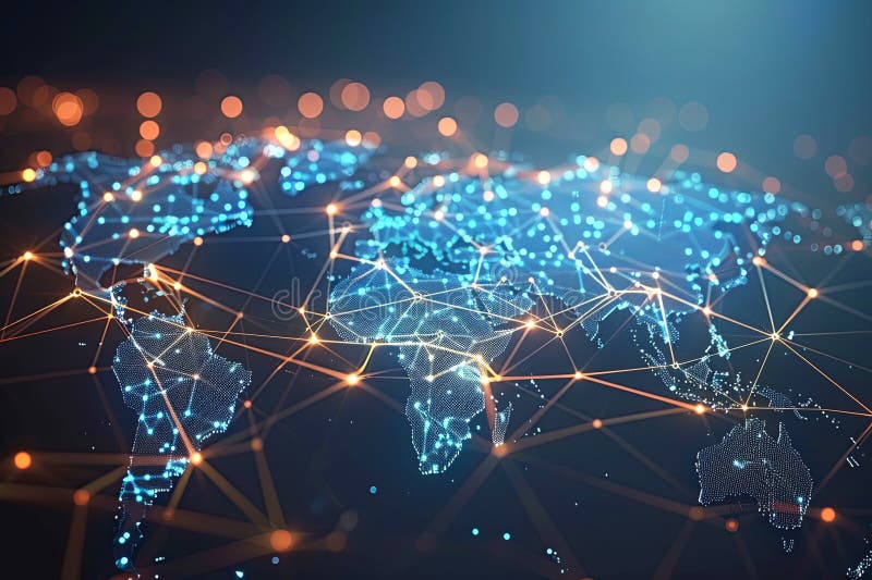 A Blue Map of the World Displaying a Global Network Connection in the ...