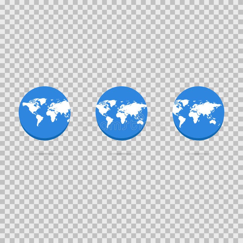 Blue Map of World on Globe with Shadow, Vector. Different View of ...