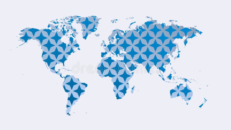 Blue Map of the World with Blue Stars Stock Illustration - Illustration ...