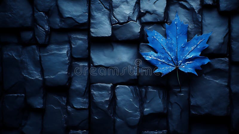 Blue Maple Leaf Against Dark Stone Wall Stock Photo - Image of graphic ...