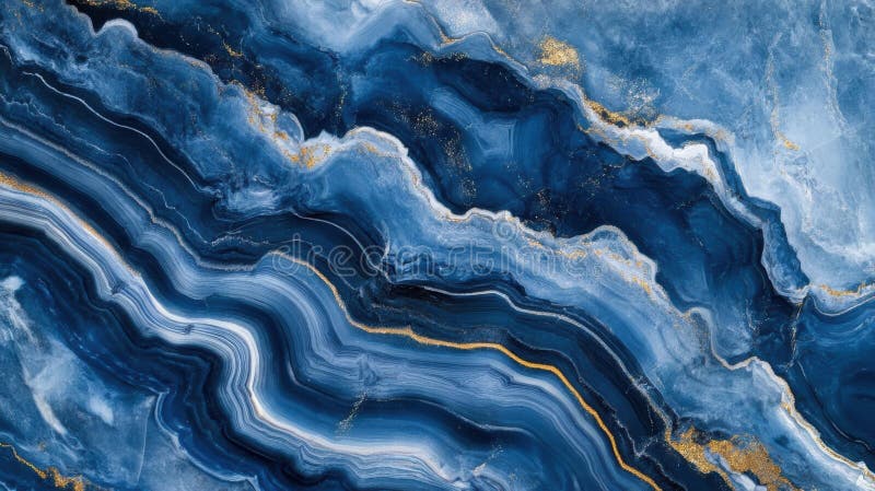 Blue Marble Flows with Golden Accents, Artistic Texture Background with ...