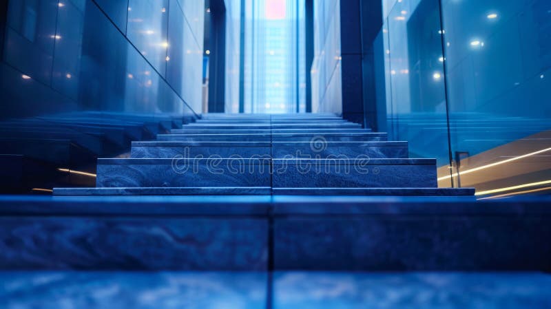Blue Marble Steps Leading Upward in Modern Building Interior Stock ...