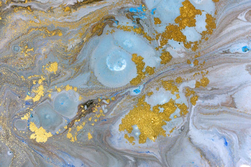 Blue Marbling Pattern. Golden Marble Liquid Texture. Stock Photo ...