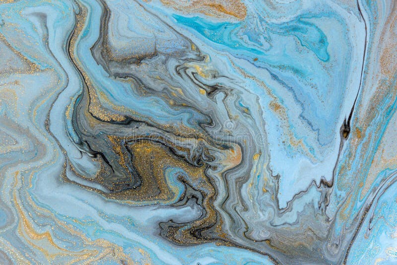 Blue Marbling Pattern. Golden Marble Liquid Texture. Stock Photo ...