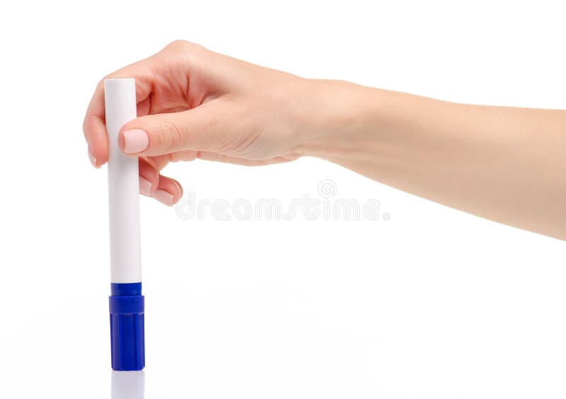 Blue marker in hand stock image. Image of information - 129569495