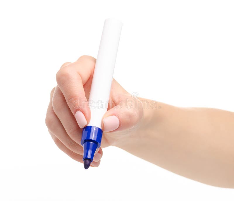 Blue marker in hand stock image. Image of communication - 129569399