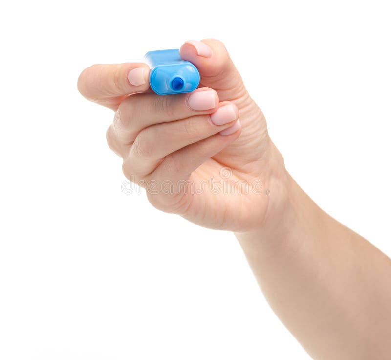 Blue marker in hand stock image. Image of closeup, handwriting - 129569453