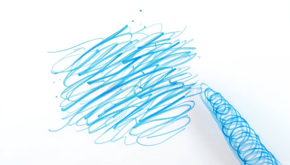 Blue Marker Scribbling on White Paper Creating Abstract Design Element ...
