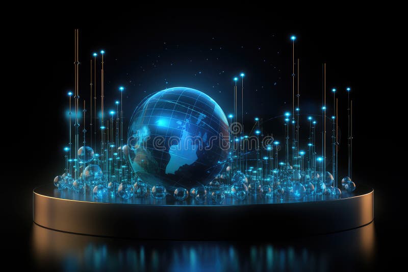 Blue Market Graph Light Globe Stock Illustration - Illustration of ...