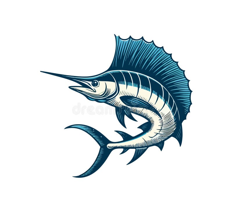 Blue Marlin Hand Drawn Vector Illustration Graphic Asset Stock Vector ...