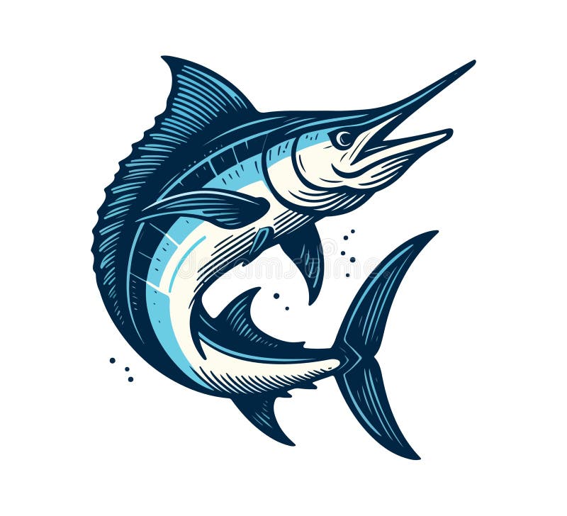 Blue Marlin Hand Drawn Vector Illustration Graphic Asset Stock Vector ...
