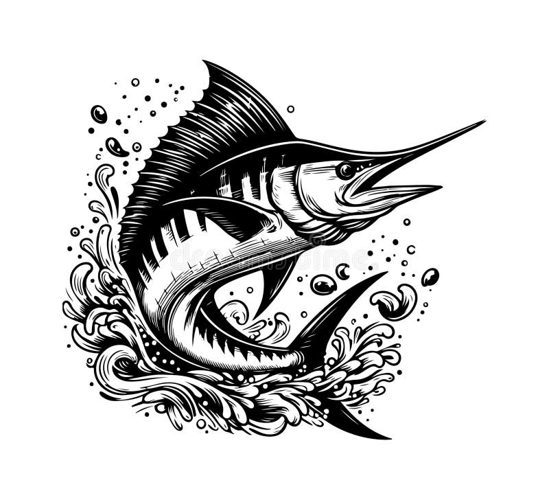 Blue Marlin Hand Drawn Vector Illustration Graphic Asset Stock Vector ...