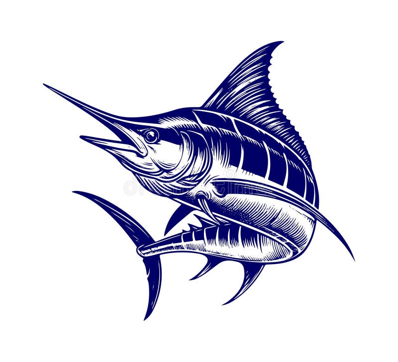 Blue Marlin Hand Drawn Vector Illustration Graphic Asset Stock Vector ...