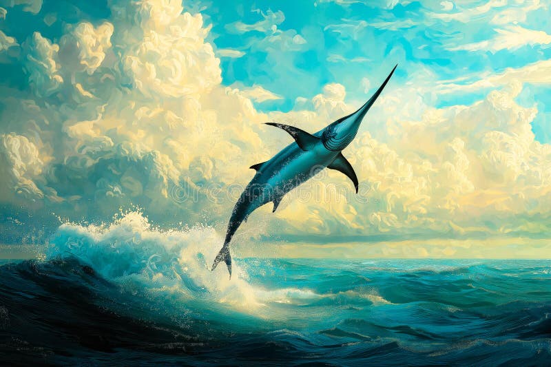 Blue Marlin Jumping Out of the Ocean. Big Fish in the Sea Stock ...