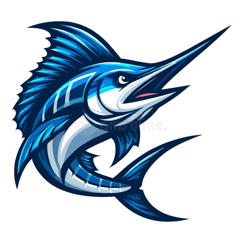 Blue Marlin Sword Fish Mascot Vector White Background Stock Vector ...