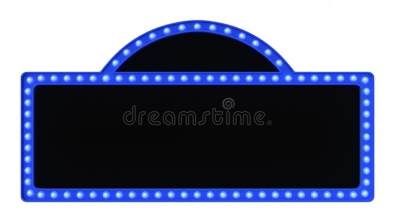 Blue Marquee Light Board Sign Retro on White Background. 3d Rendering ... Blue Marquee Light Board Sign Retro on White Background. 3d Rendering ...
