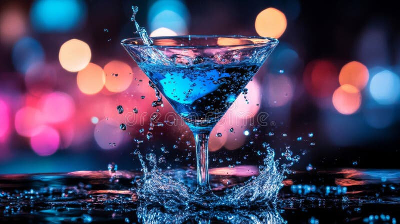 Blue Martini Cocktail Splash Nightlife Party Stock Illustration ...