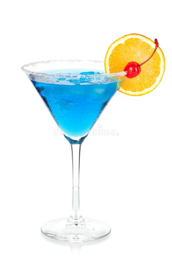 Blue Martini with Orange and Maraschino Stock Image - Image of water ...