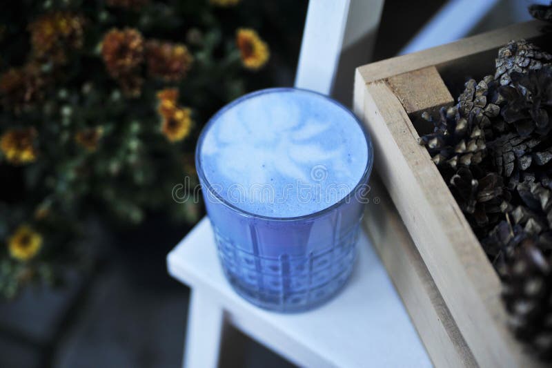 Blue Matcha on Decorated Table. Stock Image - Image of milk, coffee ...