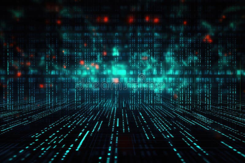 Blue Matrix Background with Binary Code. Computer Generated 3D Photo Rendering, Digital ...