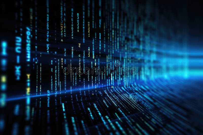 Blue Matrix Code on Black Background, Computer Generated Abstract ... Blue Matrix Code on Black Background, Computer Generated Abstract ...