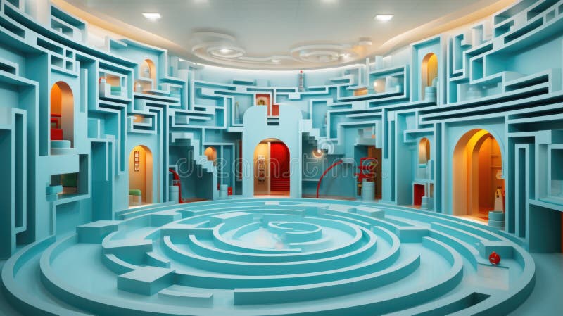 A Blue Maze with a Circular Room Inside, AI Stock Illustration ...