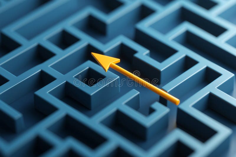 Blue Maze with Prominent Yellow Arrow Indicating Direction Symbolizing ...