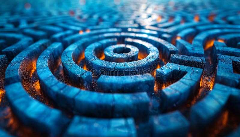 A Blue Maze with a Red Circle in the Middle Stock Image - Image of ...
