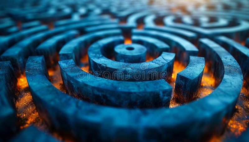A Blue Maze with a Red Circle in the Middle Stock Photo - Image of ...