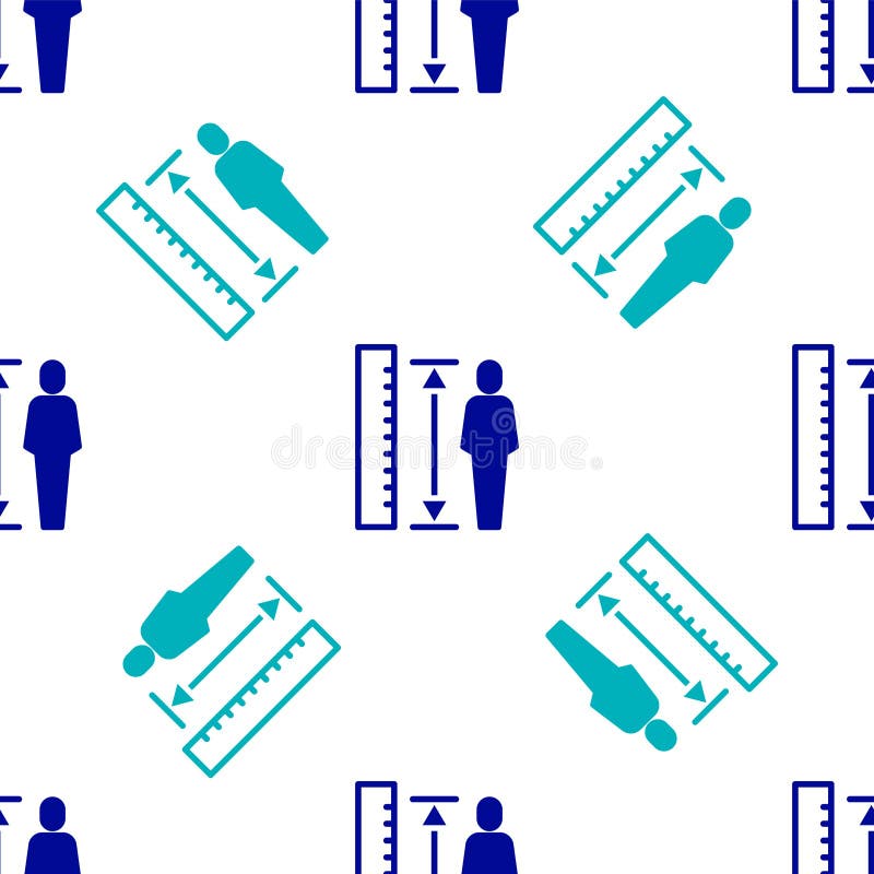 Blue Measuring Height Body Icon Isolated Seamless Pattern on White ...