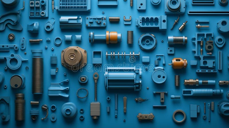 Blue Mechanical Parts on a Blue Board Stock Illustration - Illustration ...