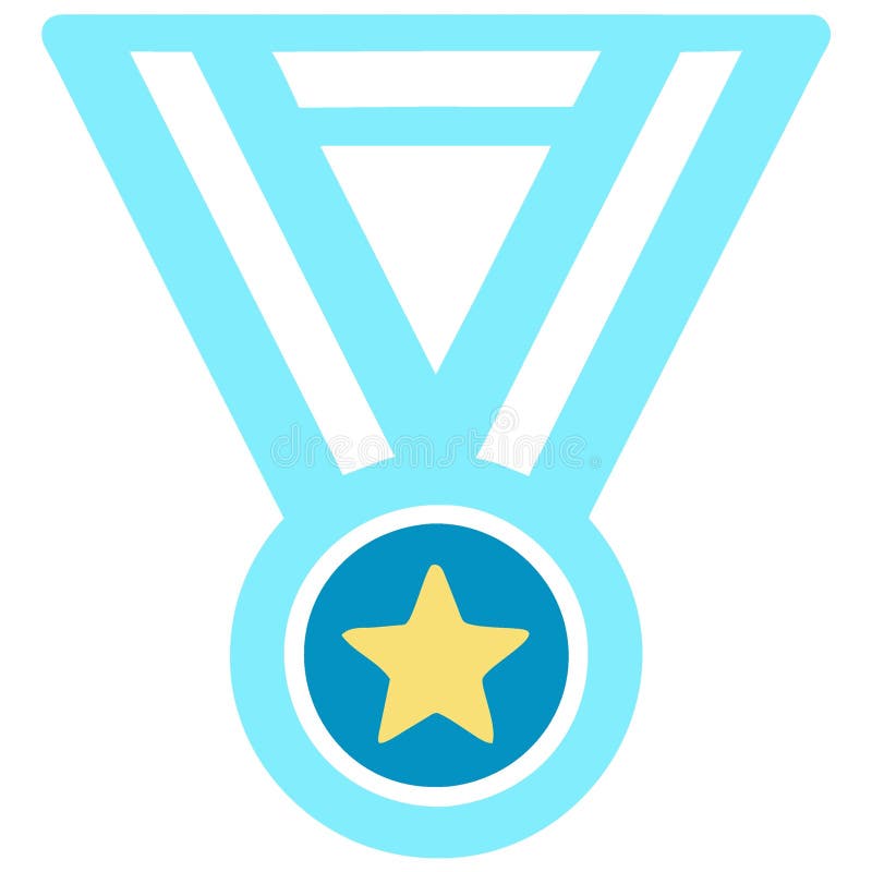Blue Medal Flat Icon, Illustration. Medal on a White Background. Stock ...