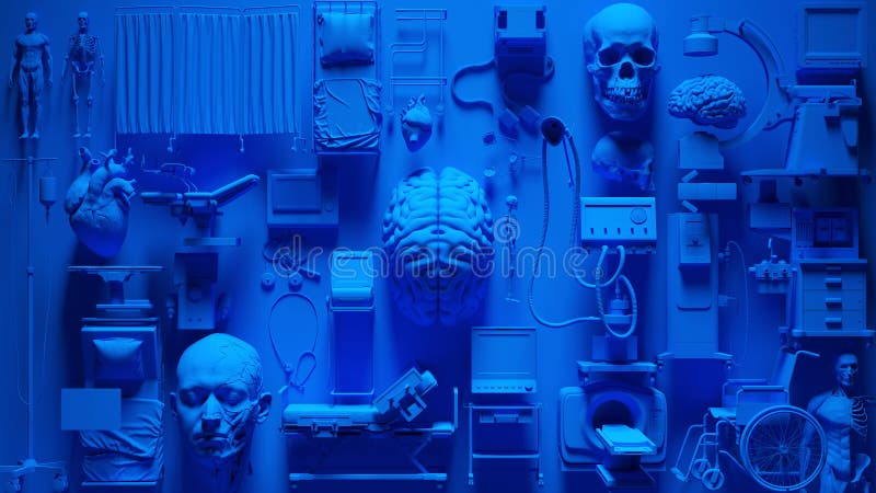 Blue Medical Equipment Collage Wall Stock Illustration - Illustration ...