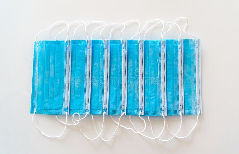 Blue Medical Face Masks Isolated on White Stock Photo - Image of ...
