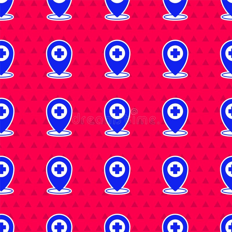 Blue Medical Map Pointer with Cross Hospital Icon Isolated Seamless ...