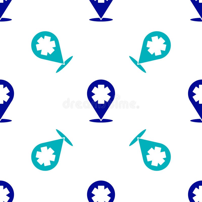 Blue Medical Map Pointer with Cross Hospital Icon Isolated Seamless ...